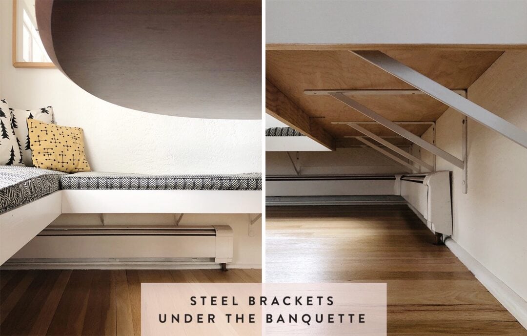 The finished dining room + floating banquette details. | Door Sixteen