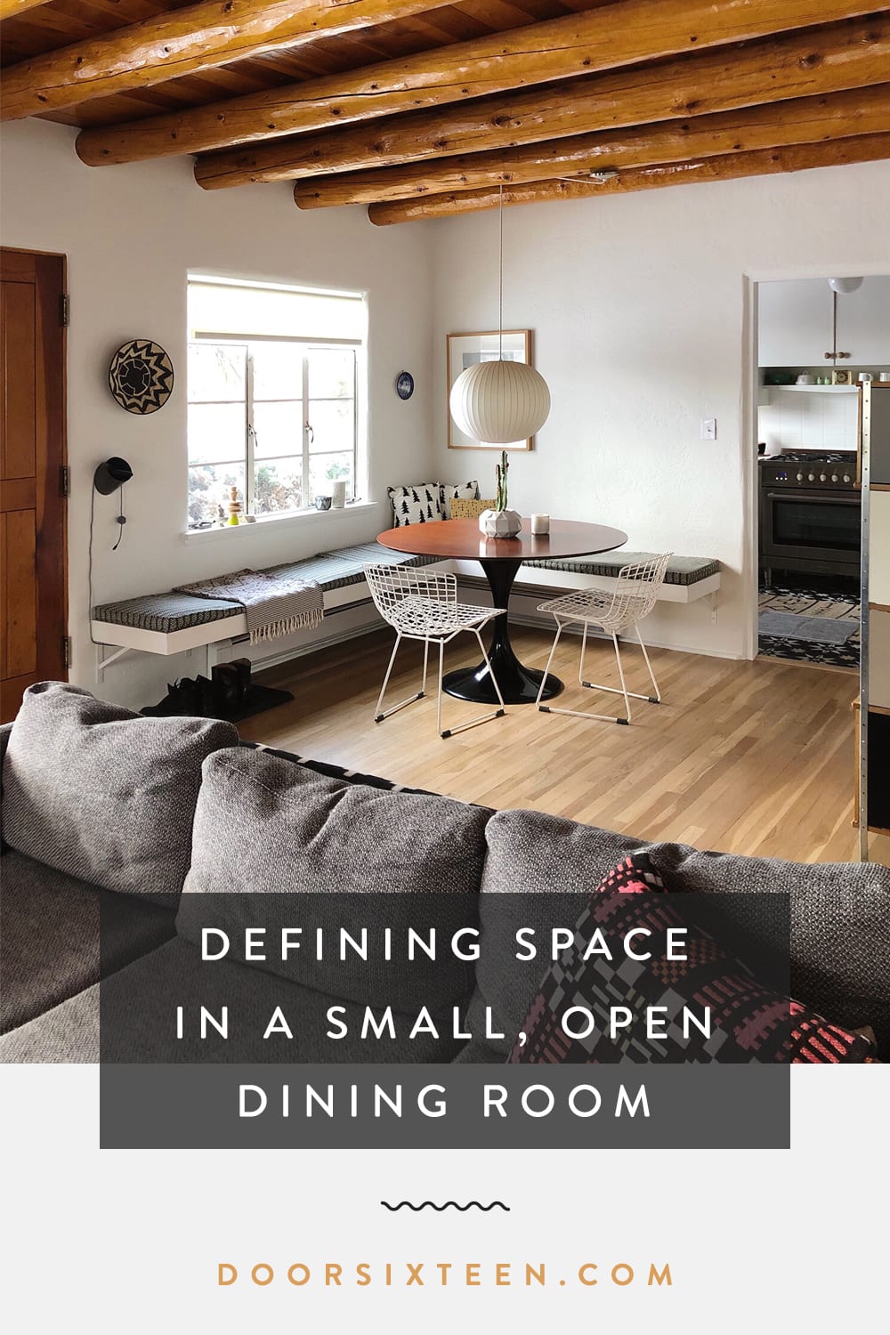 The finished dining room + floating banquette details. | Door Sixteen